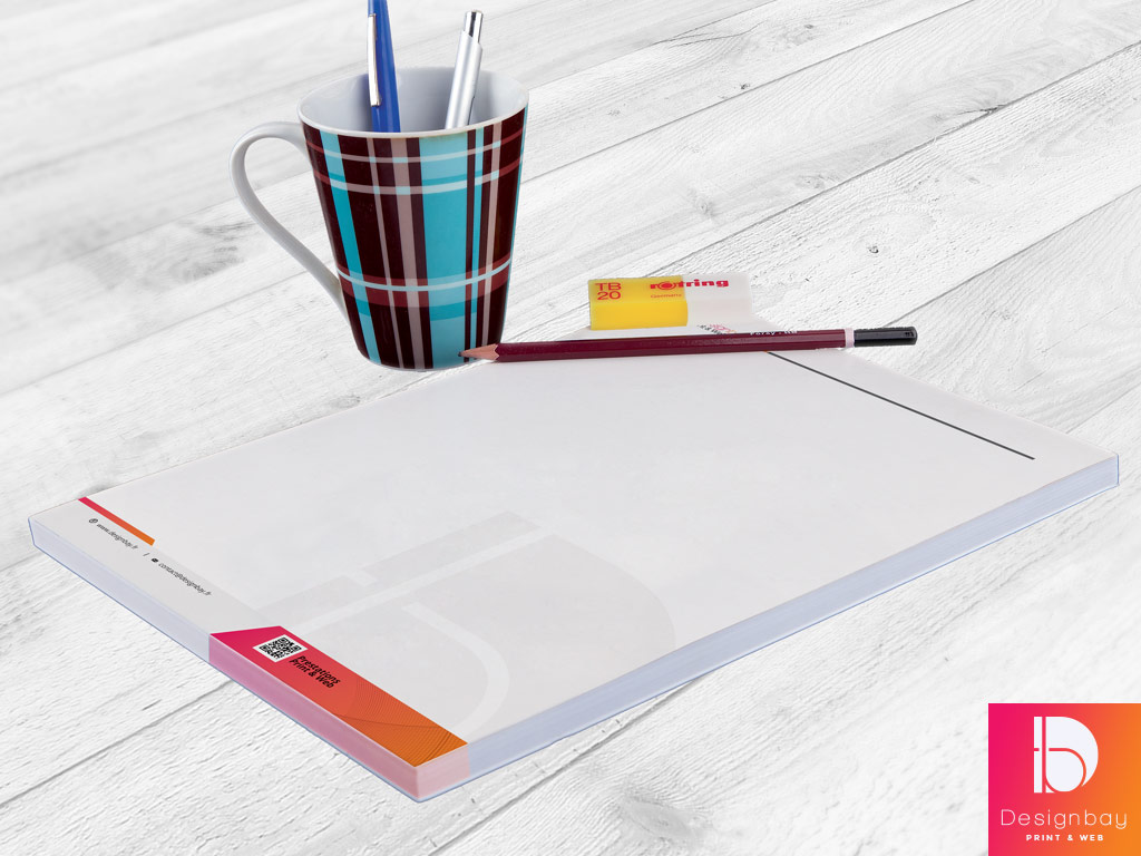 Impression de blocs papier 50 feuillets personnalisés | Designbay.fr